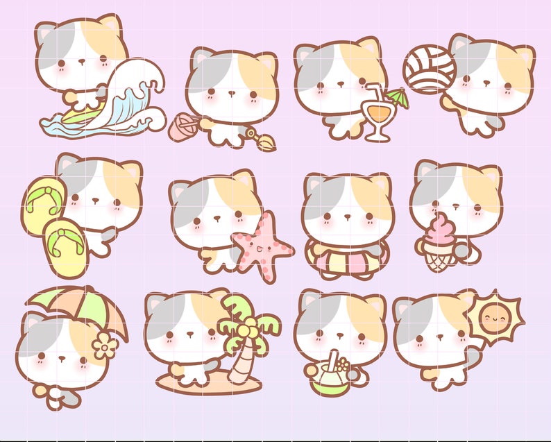 Kitty Cat Summer Stickers: Beach Vacation Digital Planner (goodnotes ...