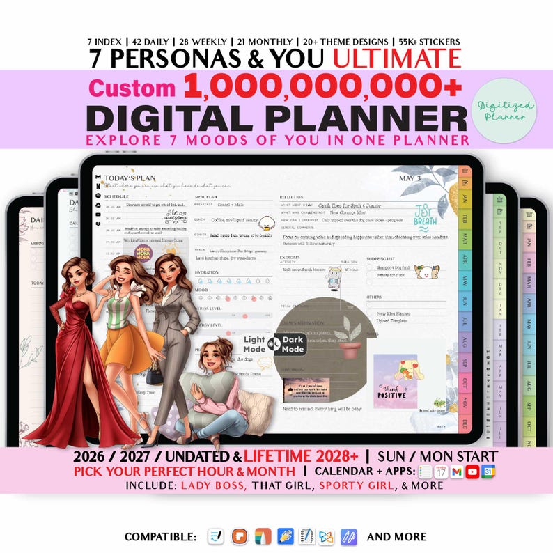 Girl Digital Planner 2026, Undated, Lifetime, Custom Daily Planner ...