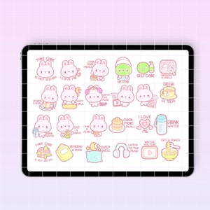 Bunny Self-care Digital Stickers: Goodnotes Planner, Pre-cropped Pngs ...