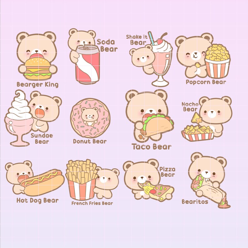 Bear Fast Food Digital Stickers: Goodnotes Planner PNG (36 Files) - Etsy