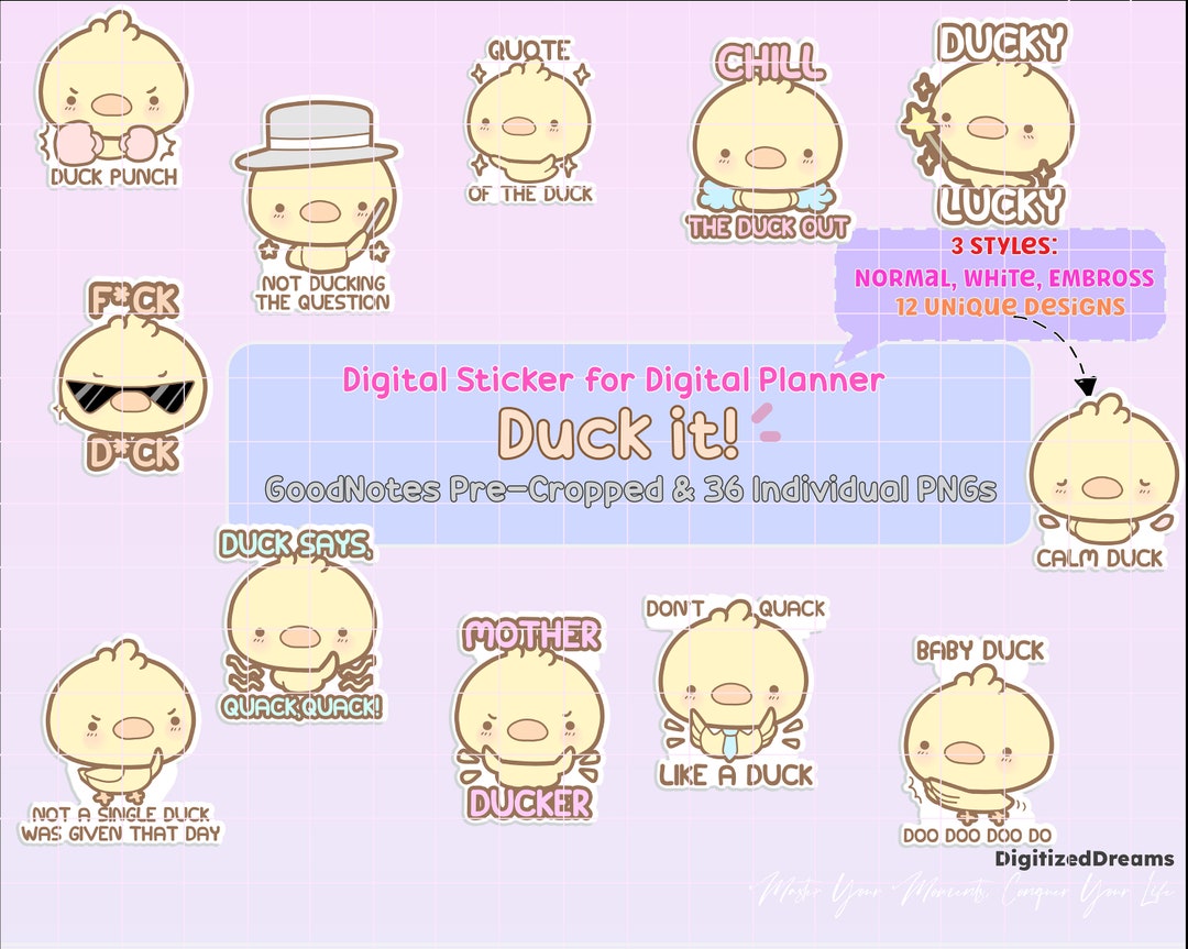 Duck Curse Digital Sticker Pack, iPad Angry Duck Sticker, Cute Duck ...