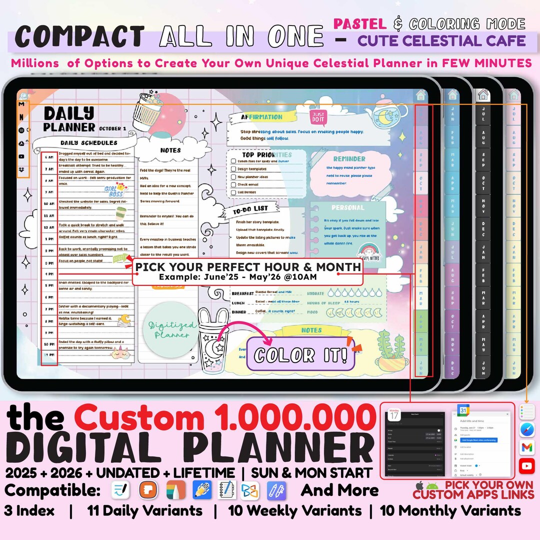 Coloring Digital Planner Bundle 2025 2026 Undated Lifetime: Custom ...