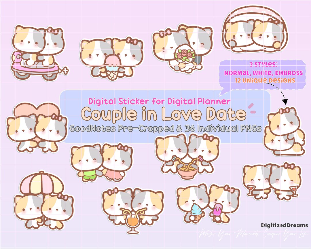 Kitty Cat Couple Digital Sticker Pack, Love Planner Sticker, Kitty in ...