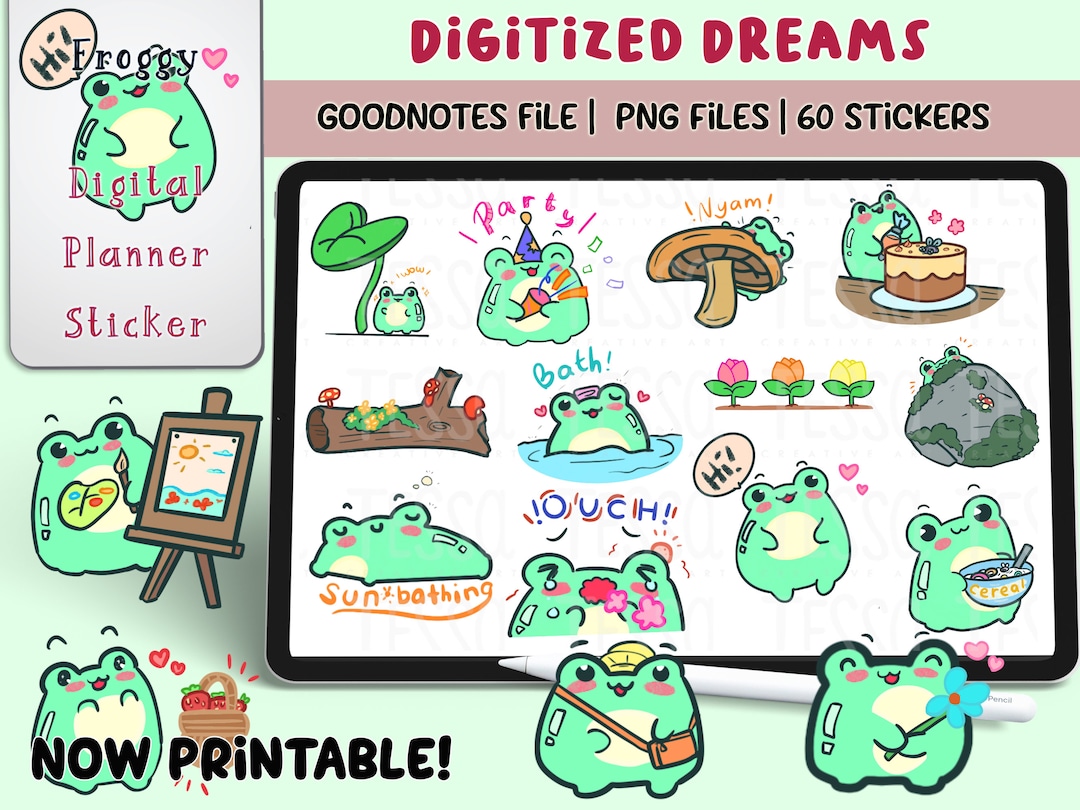 Printable Digital Sticker: Cute Frog Green Kawaii Instant Download ...