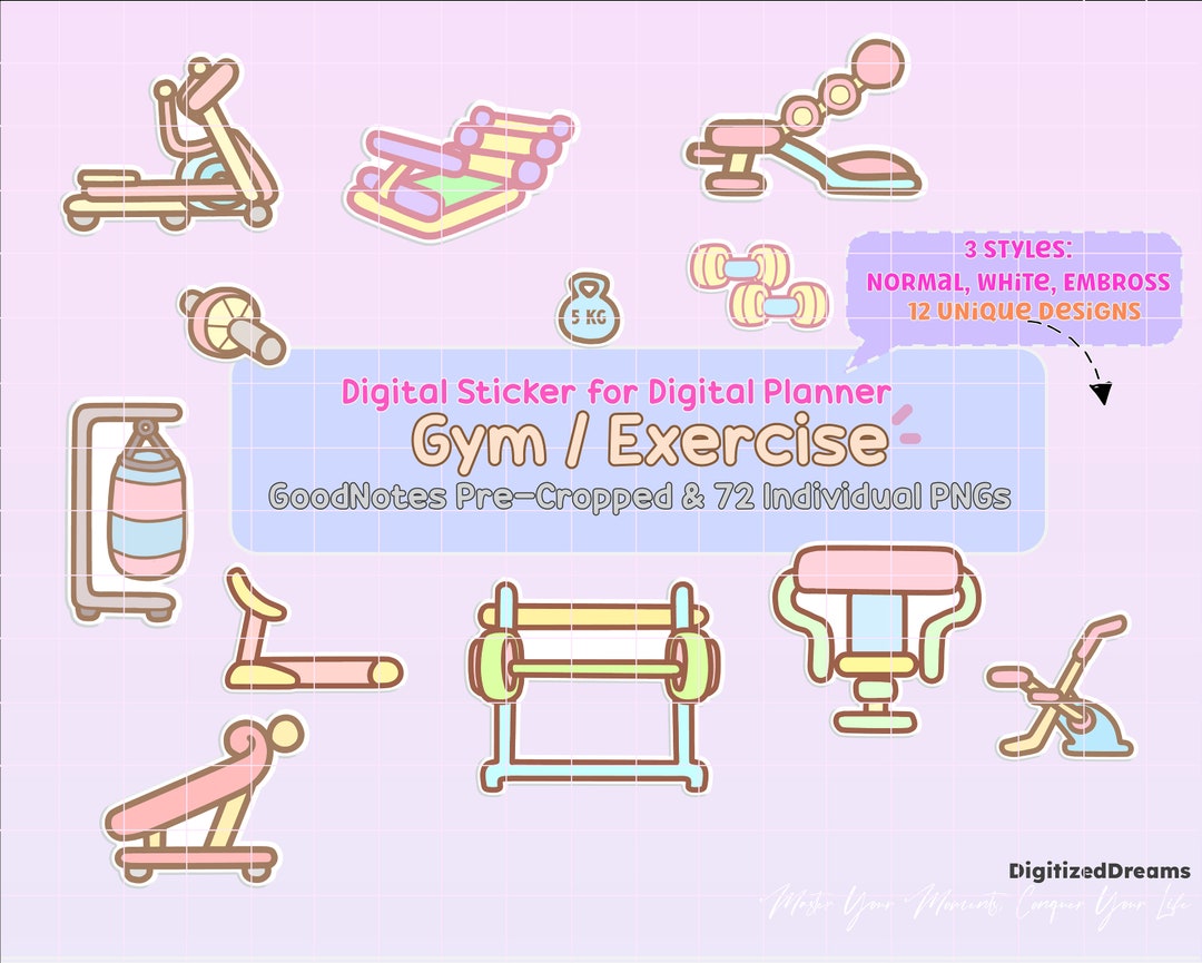 Gym Tools Digital Stickers: Fitness Planner, Goodnotes Pre-cropped PNG ...