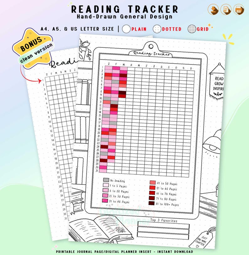 Reading Tracker Printable, Yearly Book Log Journal Page Count, Read ...