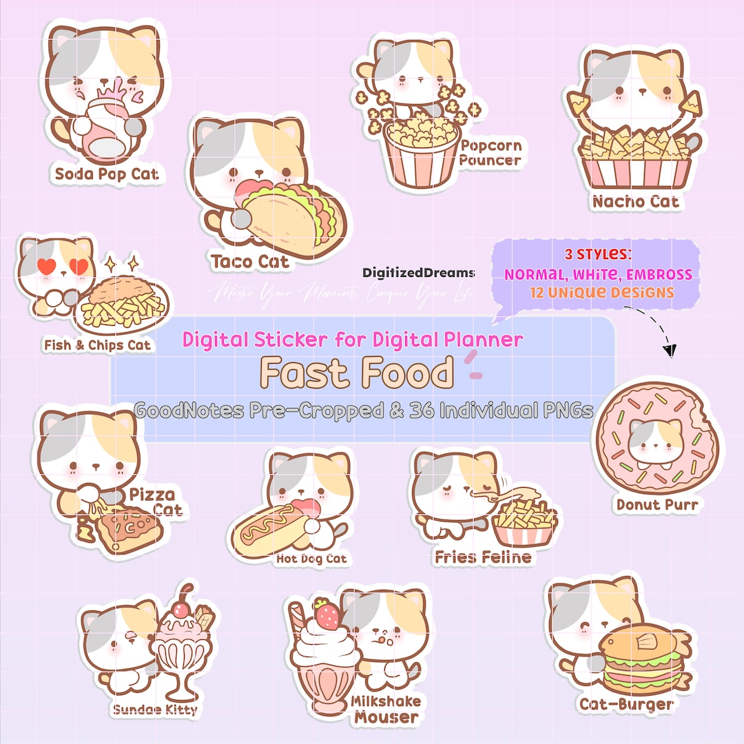 Kitty Fast Food Digital Sticker Pack, Kitty Cat Burger Goodnotes ...