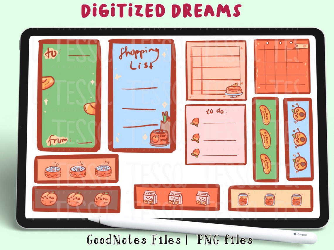 Peach Png Digital Sticker Goodnotes Pack Digital Planner | Etsy