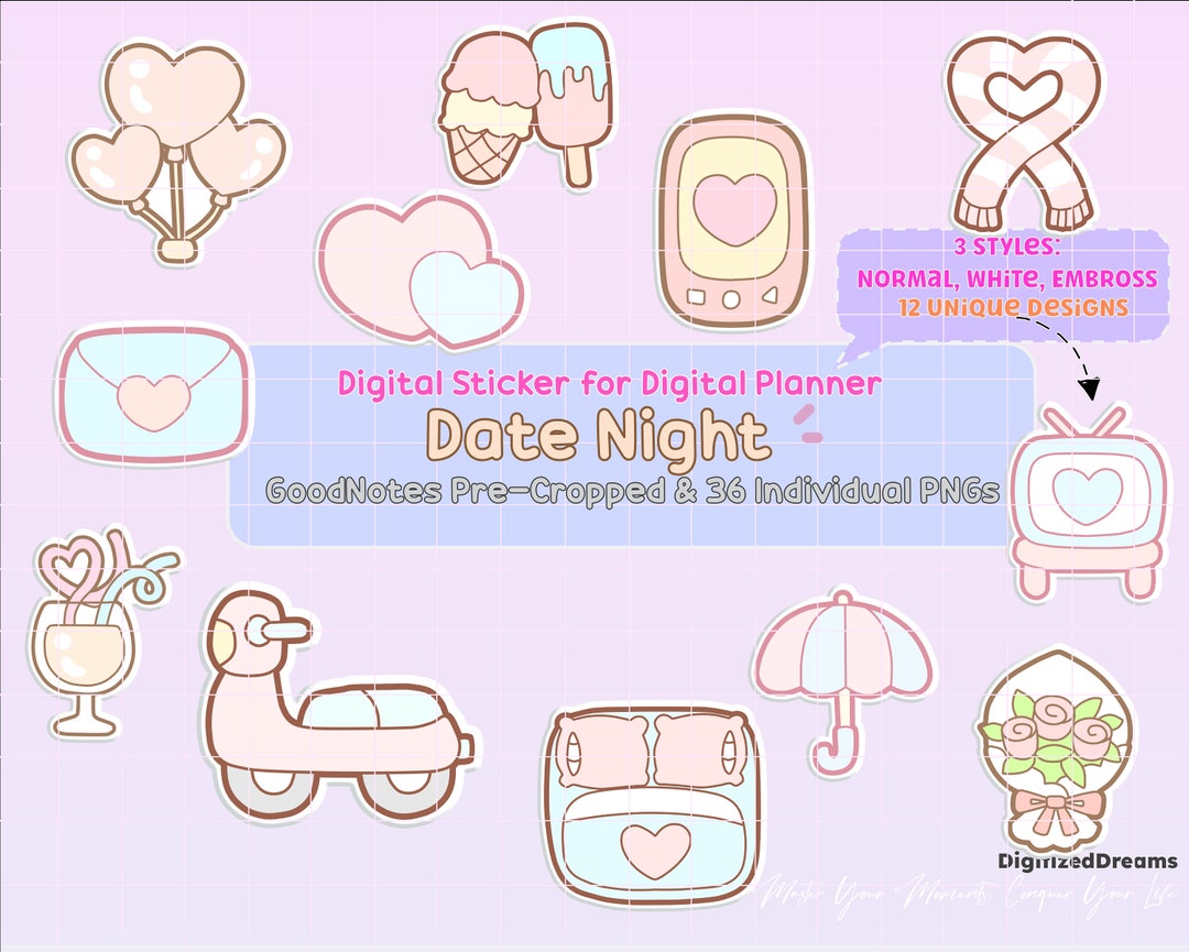 Date Night Digital Sticker Pack, Goodnotes Planner Stickers (36 PNG) - Etsy