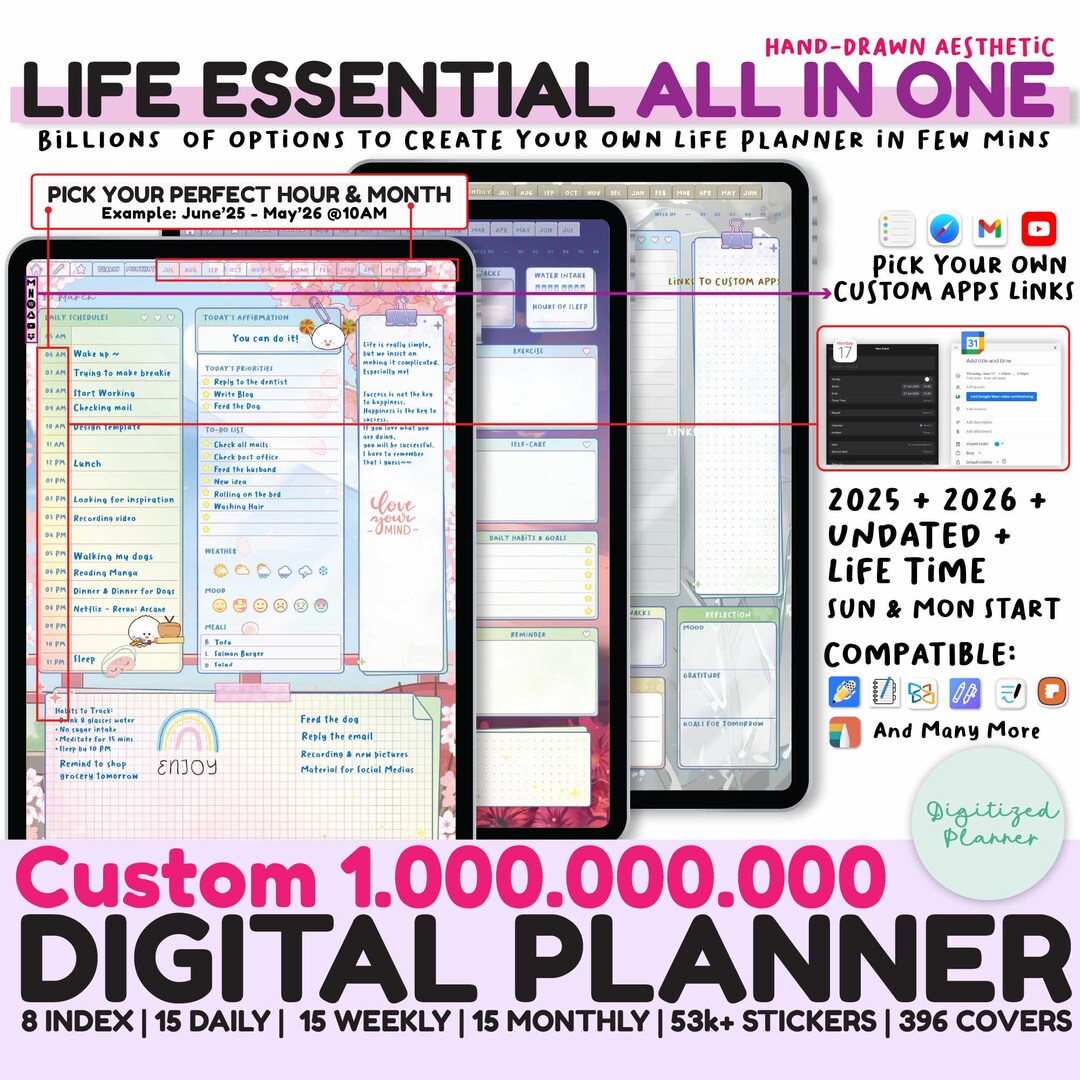 Digital Planner 2025, Undated | Cute Dark & Pastel Goodnotes Ipad ...