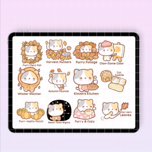 Kitty Autumn Digital Sticker Pack, Kitty Cat Goodnotes Stickers, Kitty ...