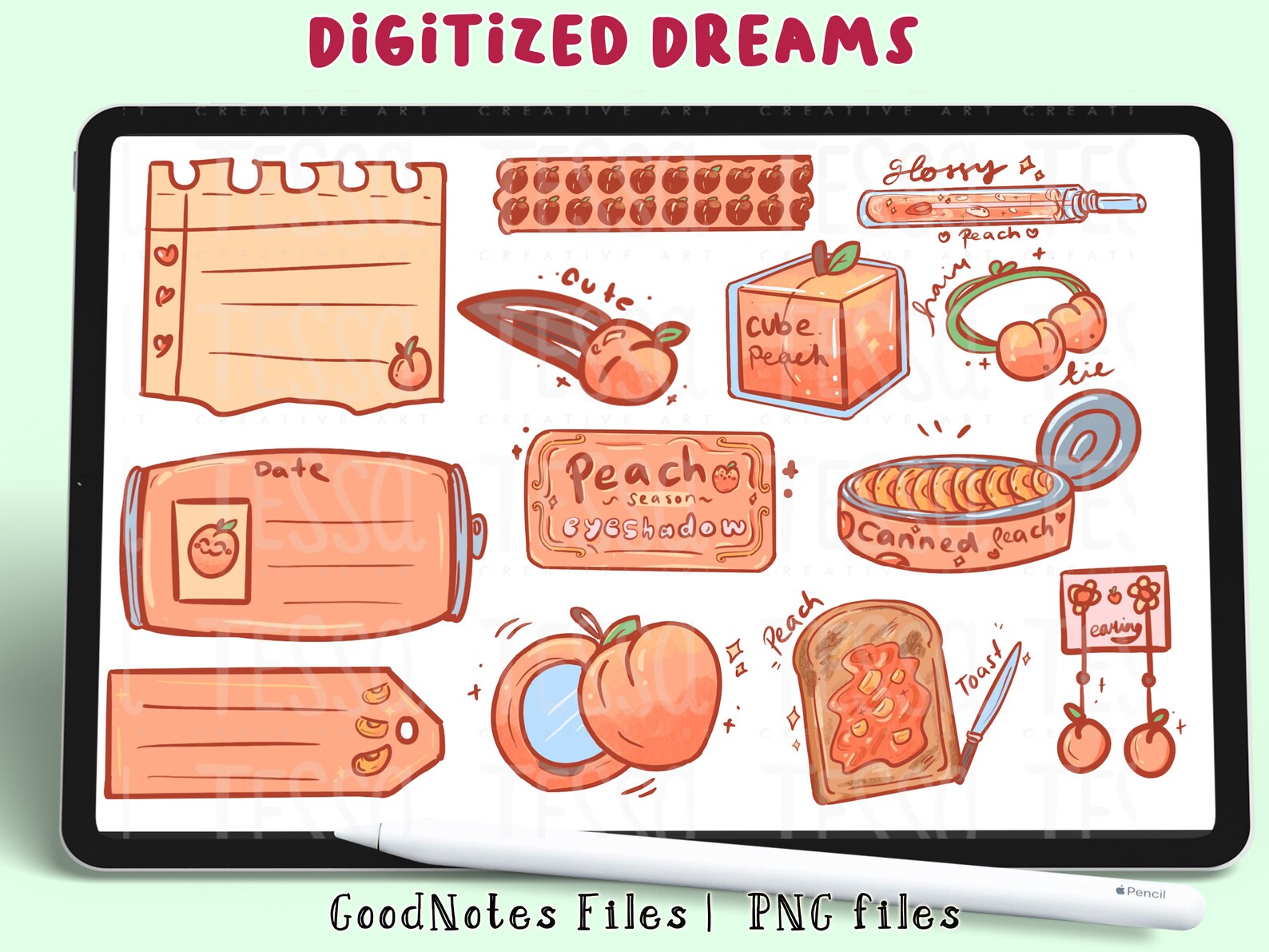 Peach Png Digital Sticker Goodnotes Pack Digital Planner - Etsy