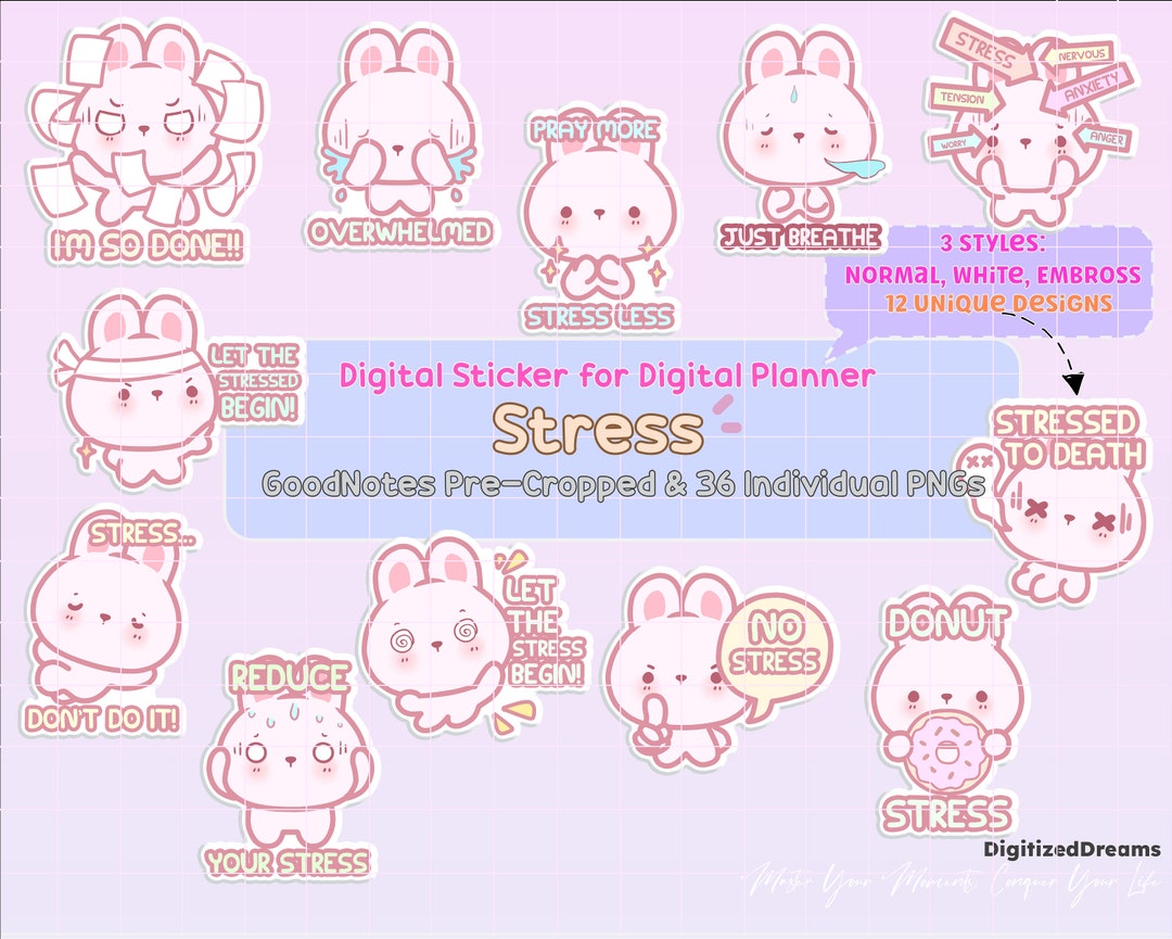 Stress Bunny Digital Sticker Pack, Stress Goodnotes Stickers, Anxiety ...