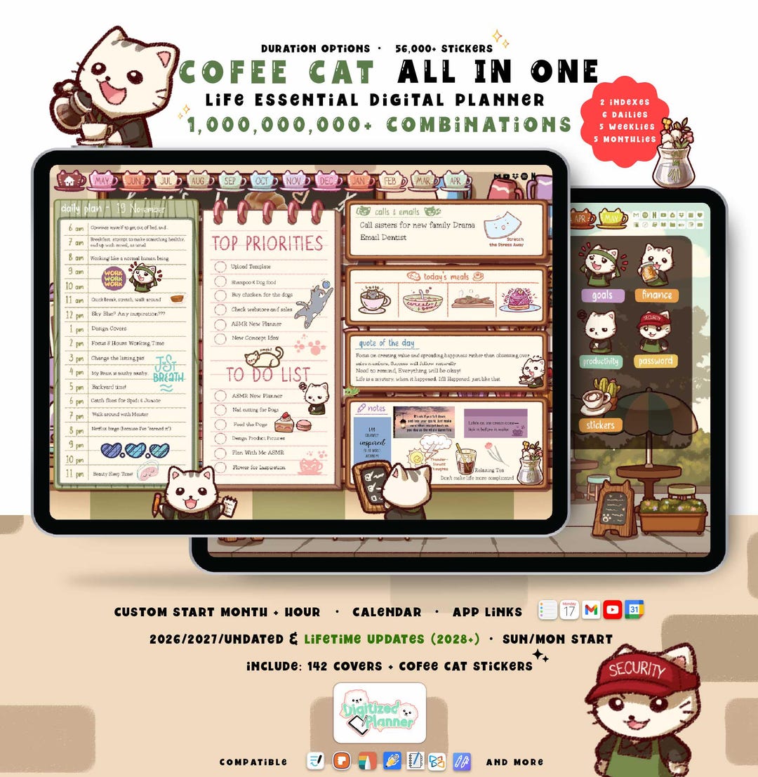 Digital Planner 2026 2027 Kitty Cat, Undated, Android & iPad Goodnotes ...