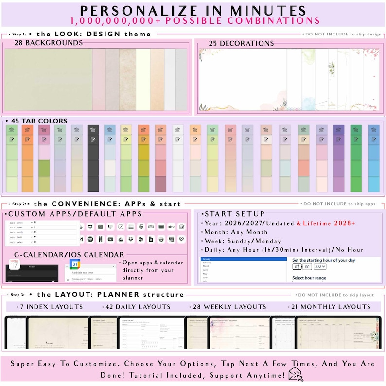 Girl Digital Planner 2026, Undated, Lifetime, Custom Daily Planner ...