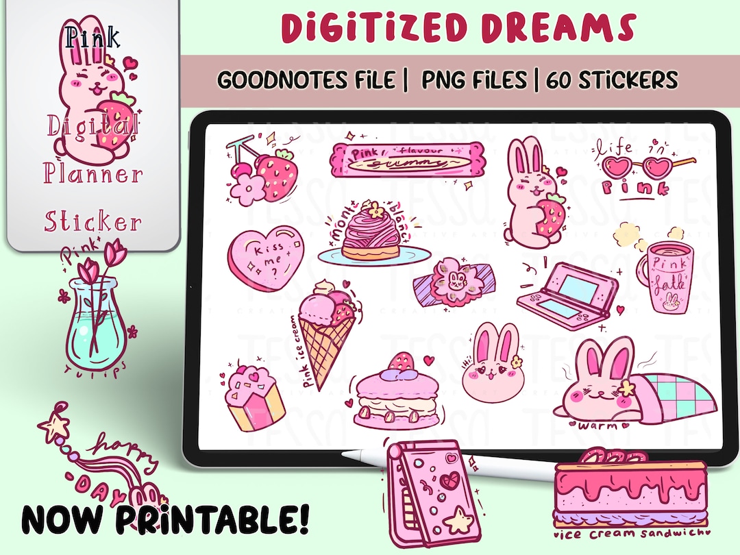 Pink Bunny Kawaii Digital Sticker Goodnotes Pack Digital Planner Ipad ...