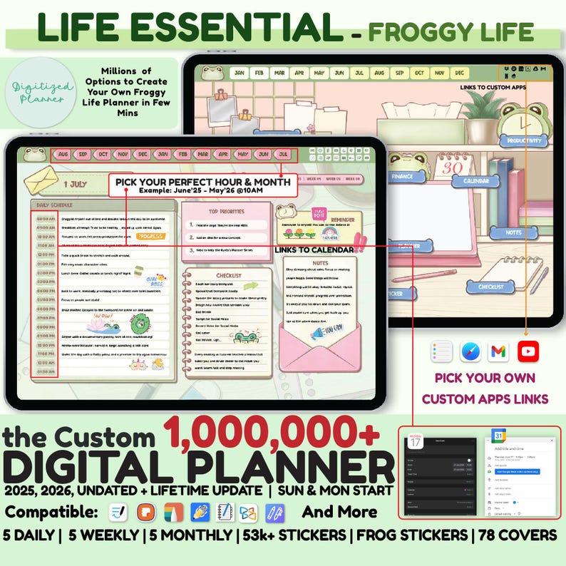 Frog Digital Planner 2026, Undated, Lifetime, Custom iPad Android ...
