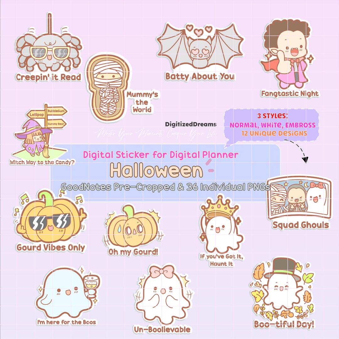 Halloween Digital Sticker Pack, Goodnotes Stickers, Printable Digital ...