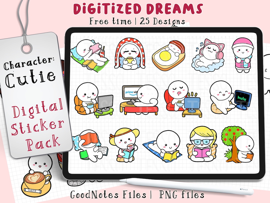 Digital Planner Stickers: Cute Cutie Free Time Lazy Kawaii Character ...
