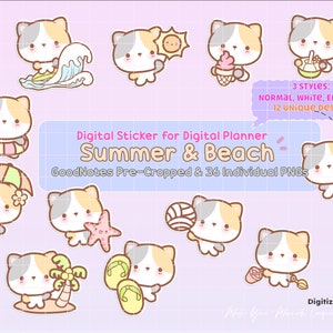 Kitty Cat Summer Stickers: Beach Vacation Digital Planner (goodnotes ...