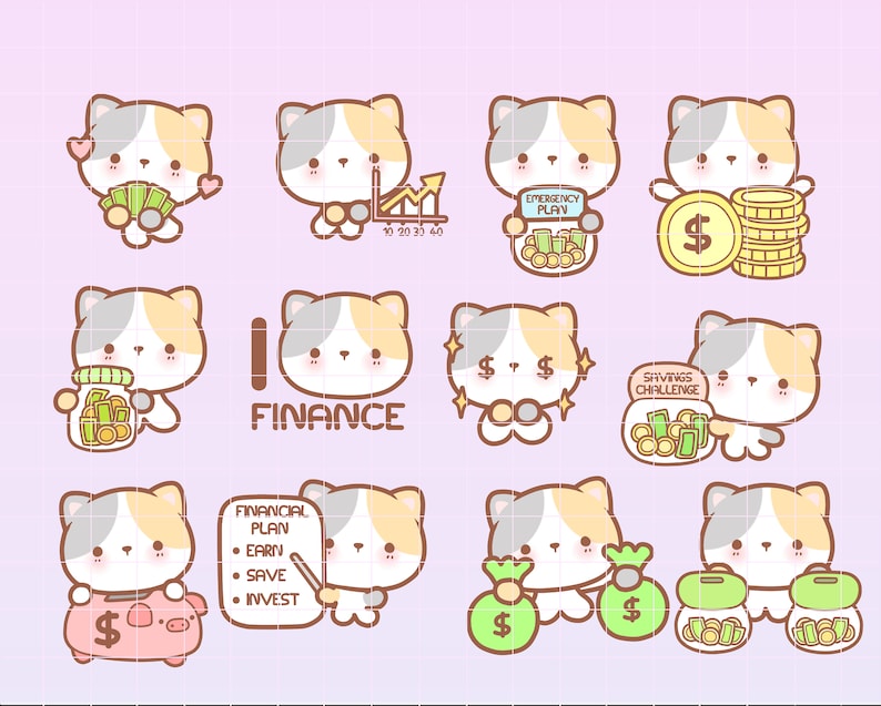 Kitty Cat Budget Digital Sticker Pack, Money Planner Stickers, Saving ...