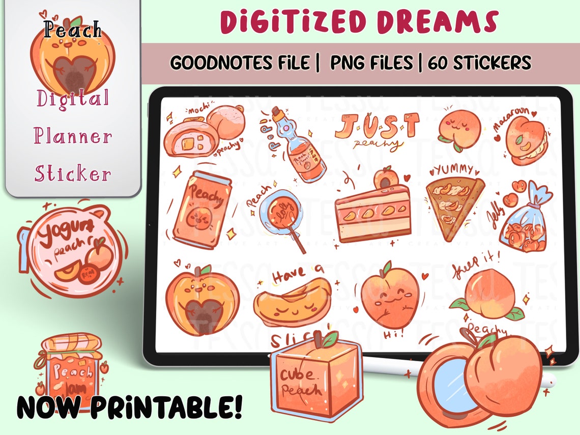 Peach Png Digital Sticker Goodnotes Pack Digital Planner - Etsy