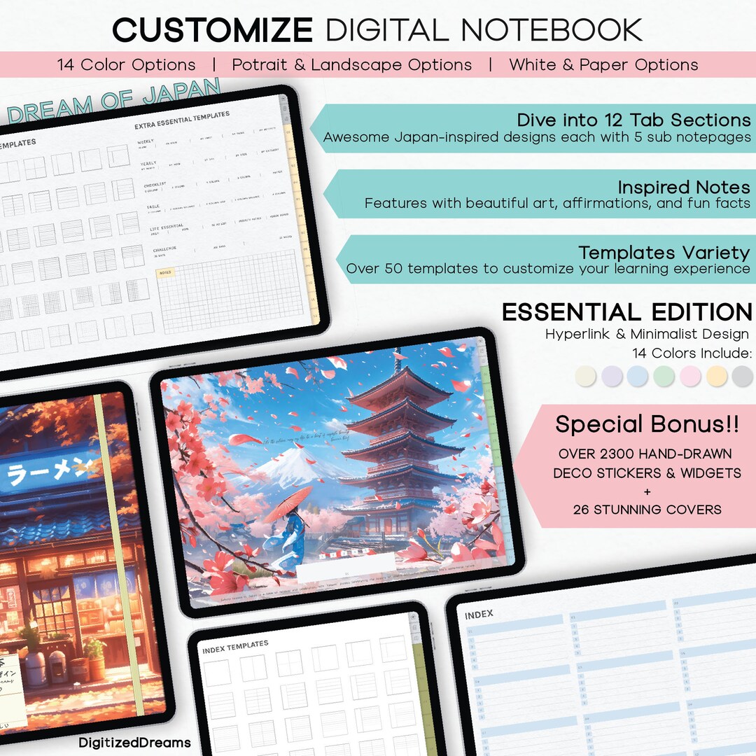 Japanese Digital Notebook: Goodnotes Planner With Stickers (PDF) - Etsy