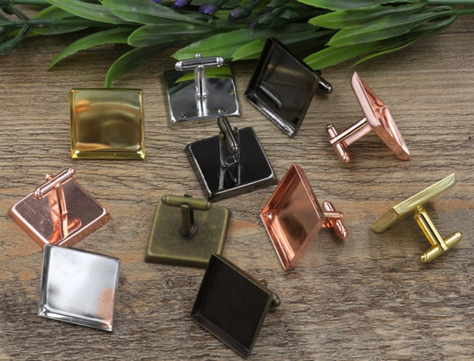 Square Bezel Cufflink Blanks - Cuff Link Sleeve Button Findings ...