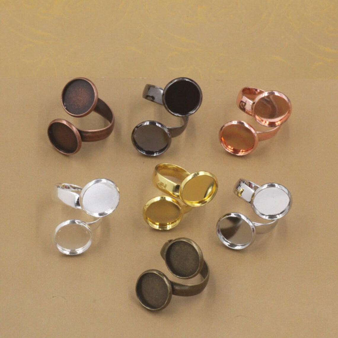 20pcs Two Pad Rings Bases Cabochon Settings Bezel Tray Vintage Ring ...
