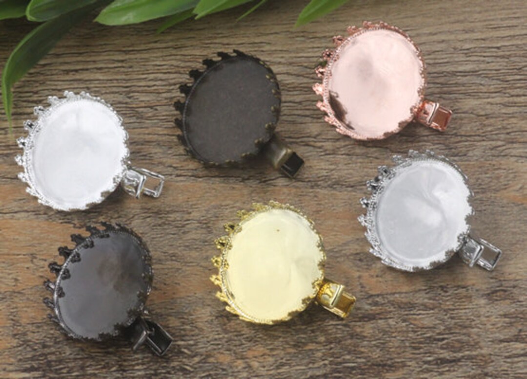 25mm Brass Blank Hair Barrette - Round Bezel Tray - Crown Blank Hair ...
