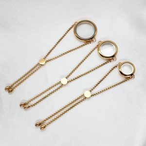 Stainless Steel Glass Locket Bracelet 20mm 25mm 30mm Gold Color Living ...