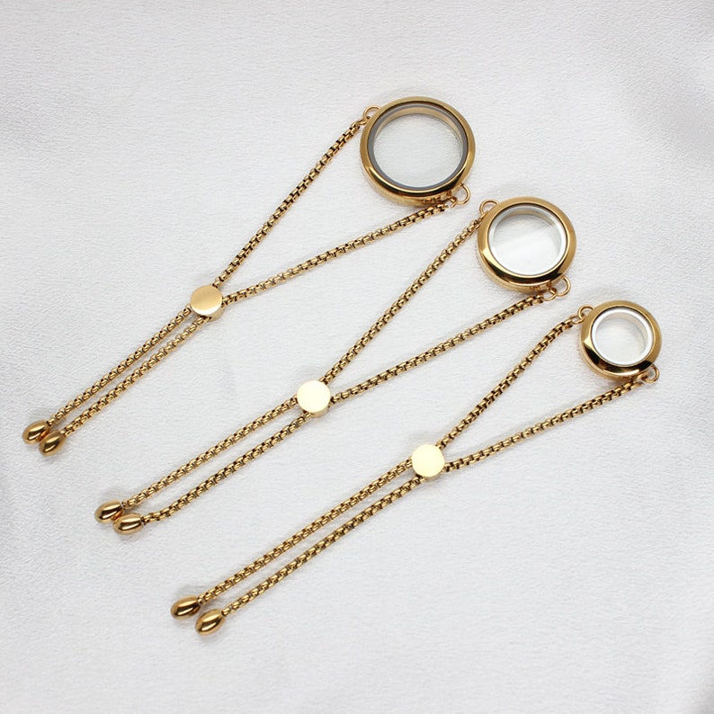 Stainless Steel Glass Locket Bracelet 20mm 25mm 30mm Gold Color Living ...