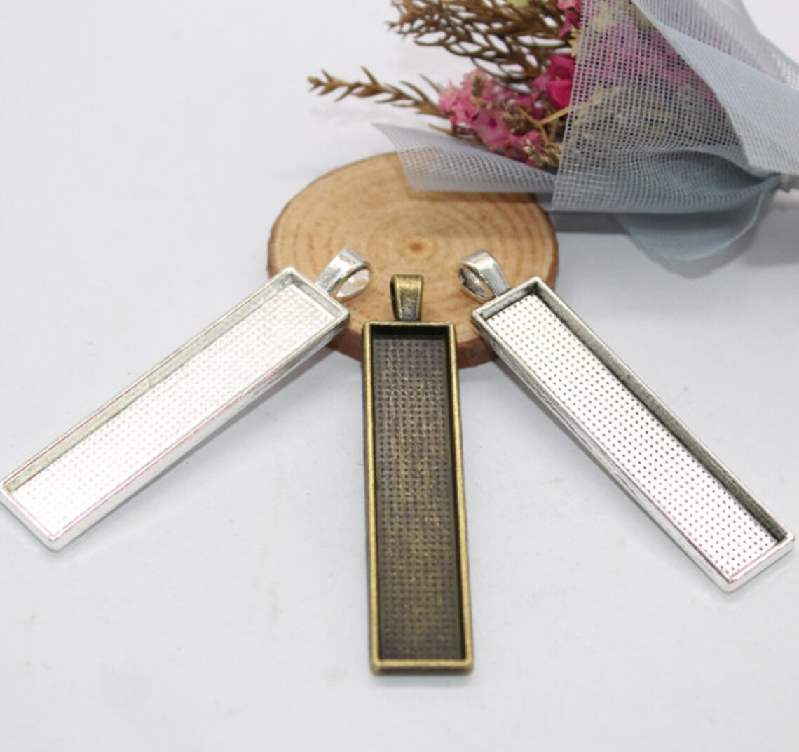 10x50mm Rectangle Pendant Blanks- Rectangle Cabochon Trays-pendant ...