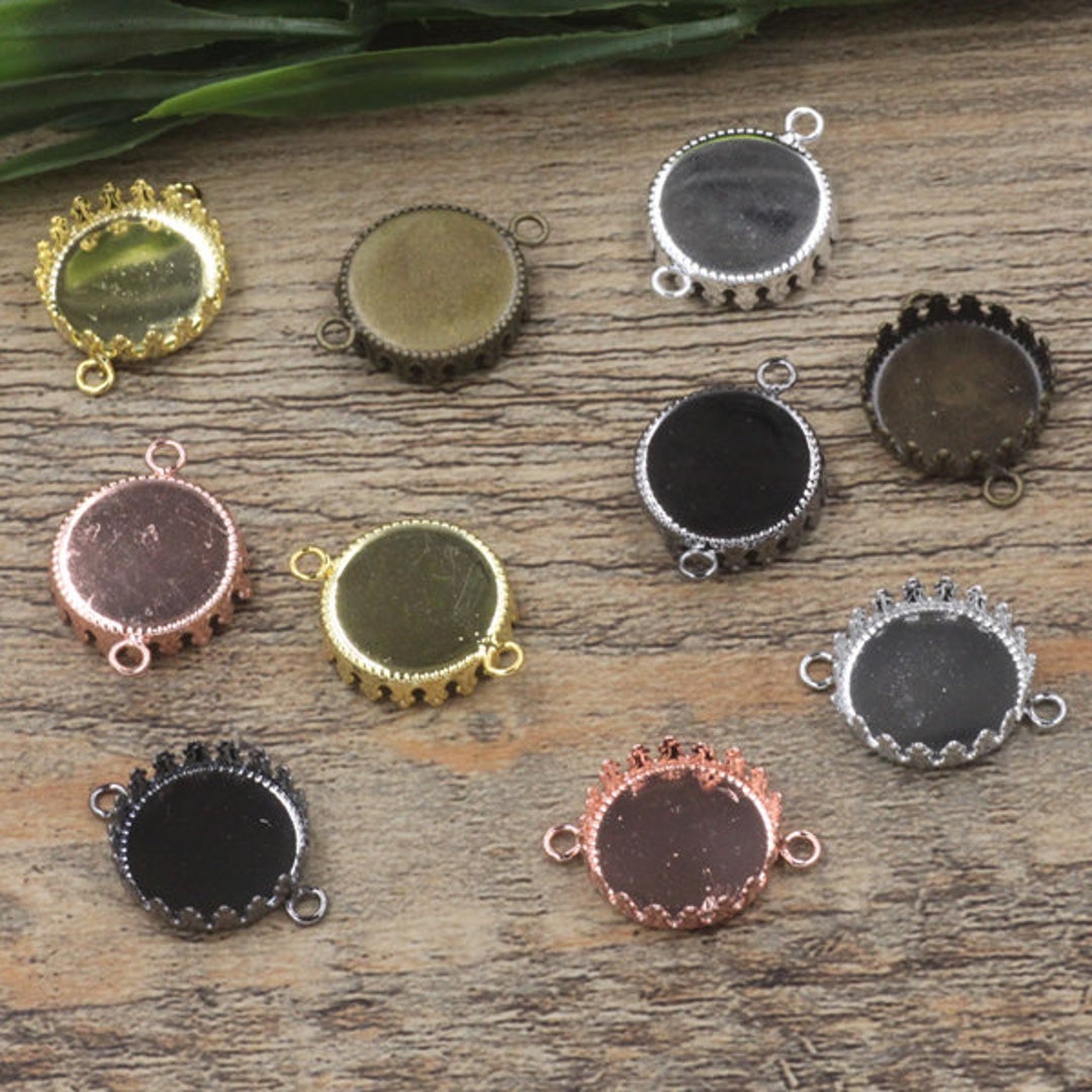 15mm Crown Round Bezel Cups - Cabochon Pendant Setting - Ant Brass ...
