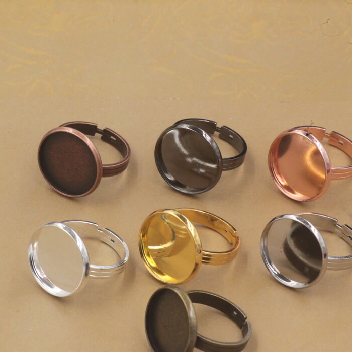 20pcs Adjustable Rings Bases Cabochon Settings Bezel Tray Vintage Ring ...