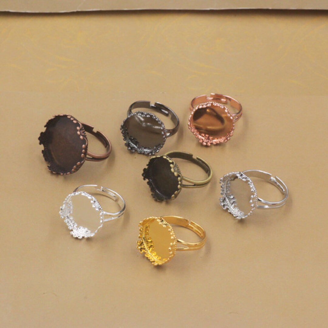 20pcs Crown Rings Bases Cabochon Settings Bezel Lace Ring Blank Base ...