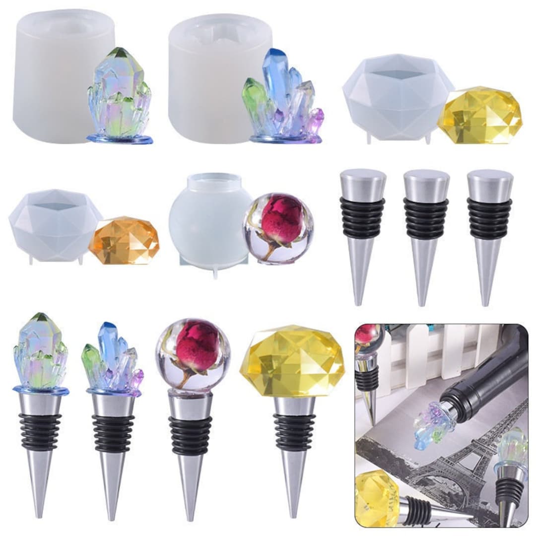 DIY Red Wine Bottle Stopper Crystal Epoxy Resin Mold Diamond Crystal ...