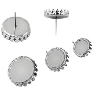 50pcs Stainless Steel Ear Stud With Inner 12mm/15mm/20mm Crown Cabochon ...