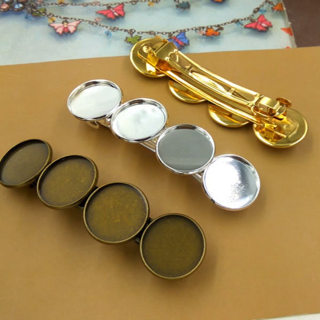 20mm Brass Blank Hair Barrette - Round Cameo Mounting - 4 Pads Antique ...