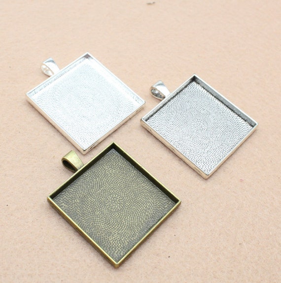 35mm Square Pendant Blanks Square Cabochon Trays Pendant - Etsy