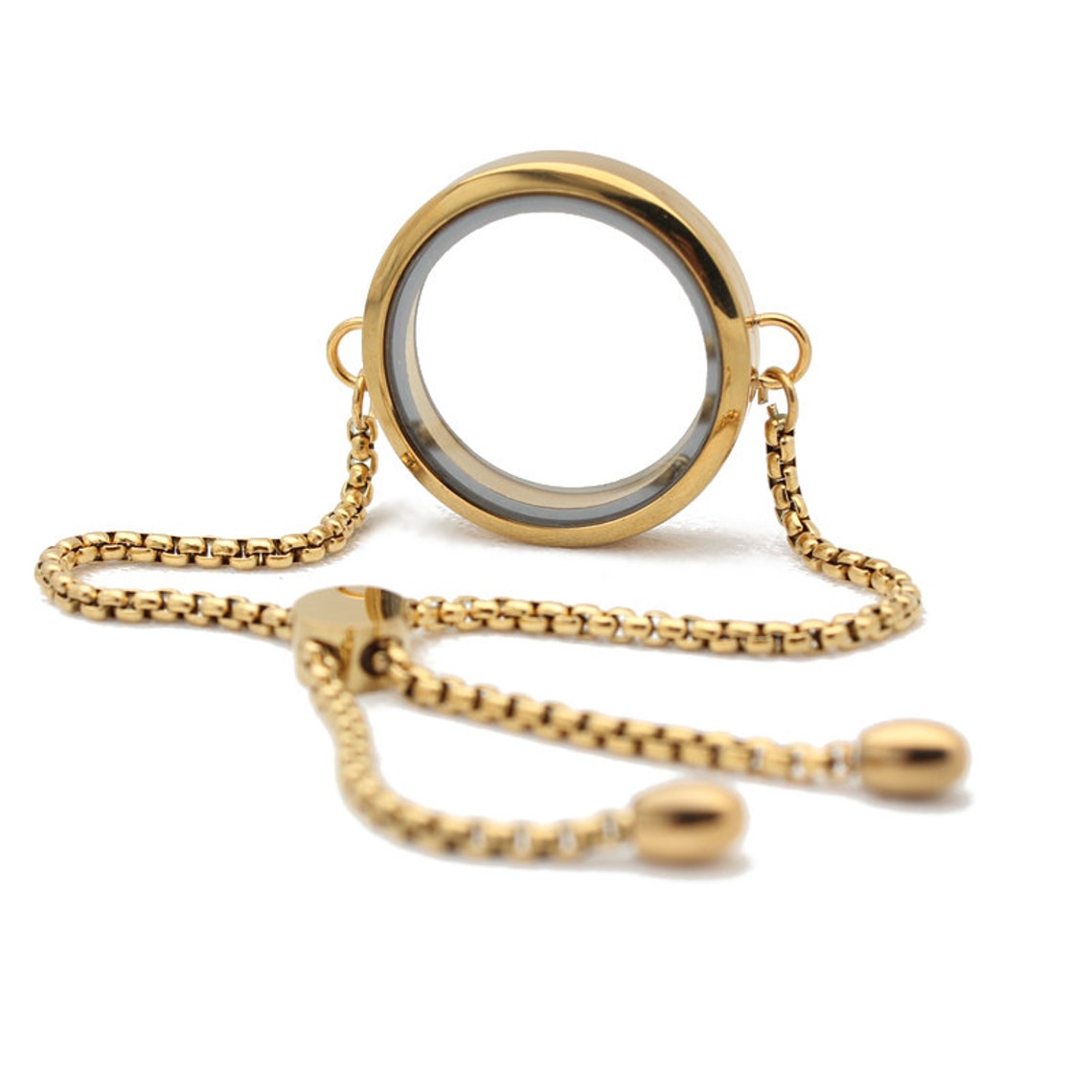 Stainless Steel Glass Locket Bracelet 20mm 25mm 30mm Gold Color Living ...