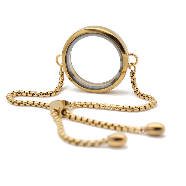 Stainless Steel Glass Locket Bracelet 20mm 25mm 30mm Gold Color Living ...
