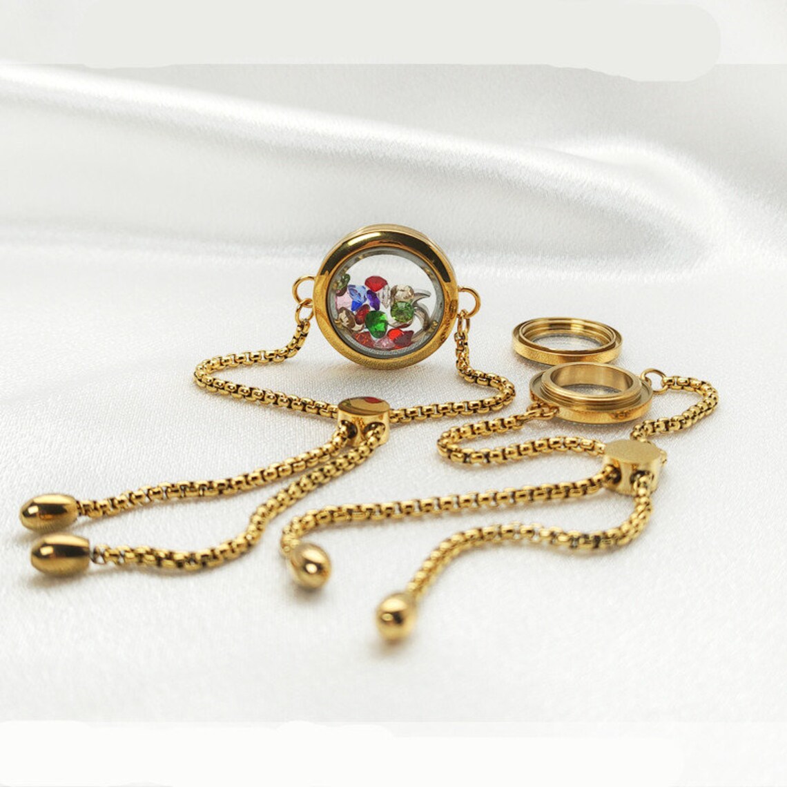 Stainless Steel Glass Locket Bracelet 20mm 25mm 30mm Gold Color Living ...