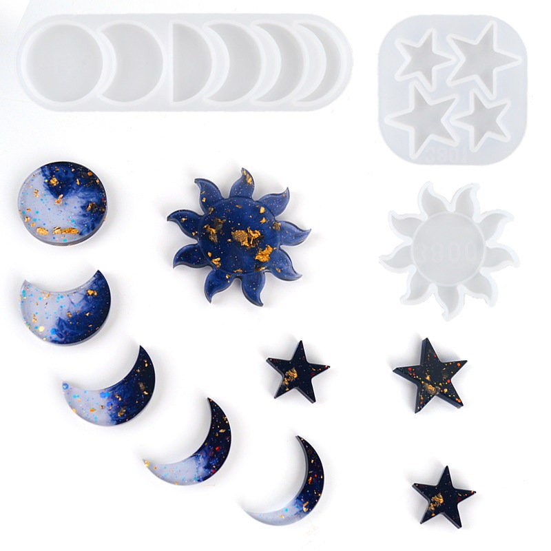 Moon Sun Star Resin Casting Mold Moon Phase Pendant Home Decor Crescent ...