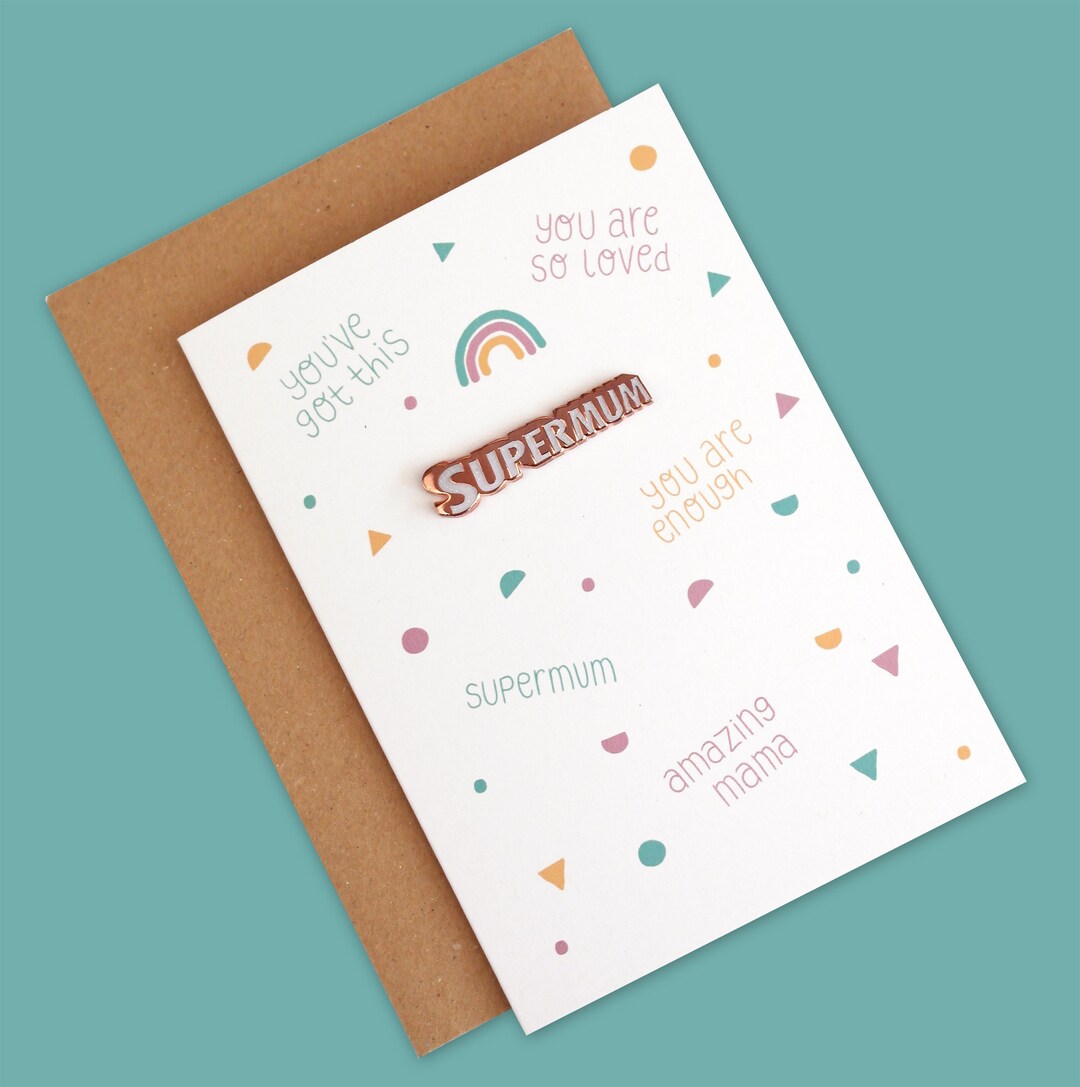 Supermum Greetings Card With Rose Gold and White Glitter Enamel Pin ...