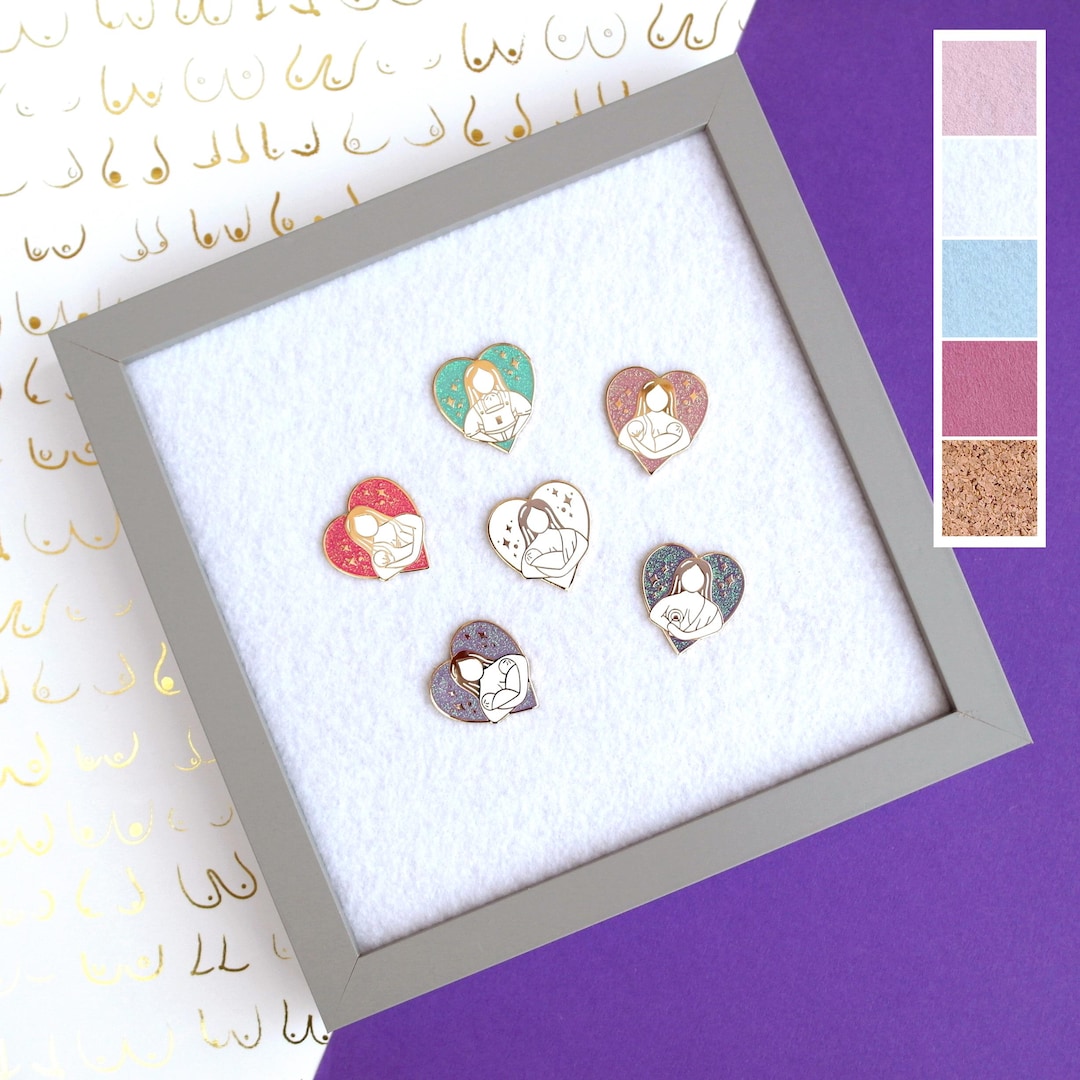 Grey Enamel Pin Badge Display Frame - Felt and Cork Pin Board Storage ...