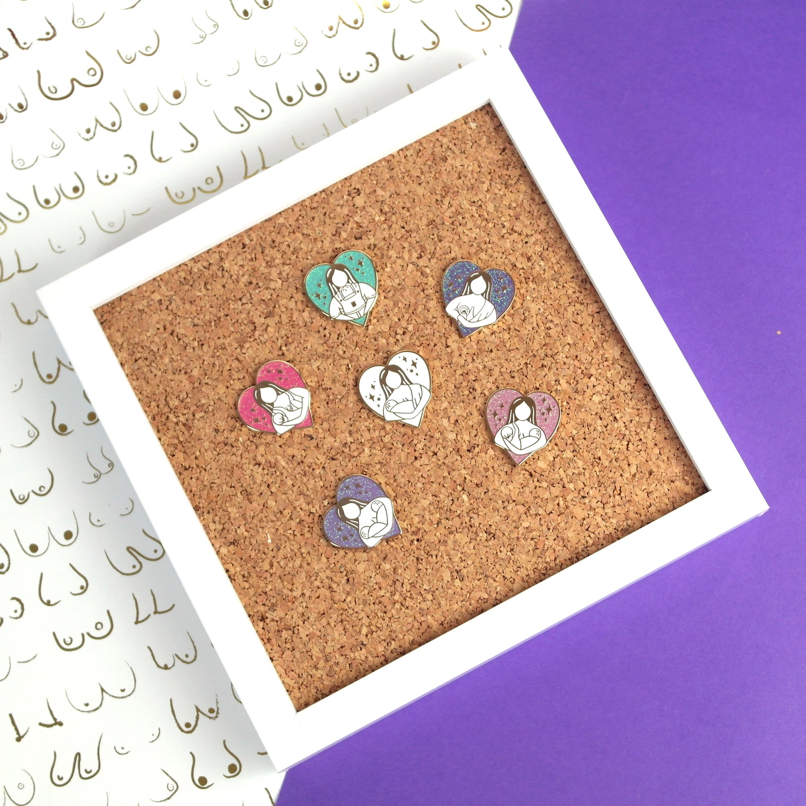 Grey Enamel Pin Badge Display Frame - Felt and Cork Pin Board Storage ...