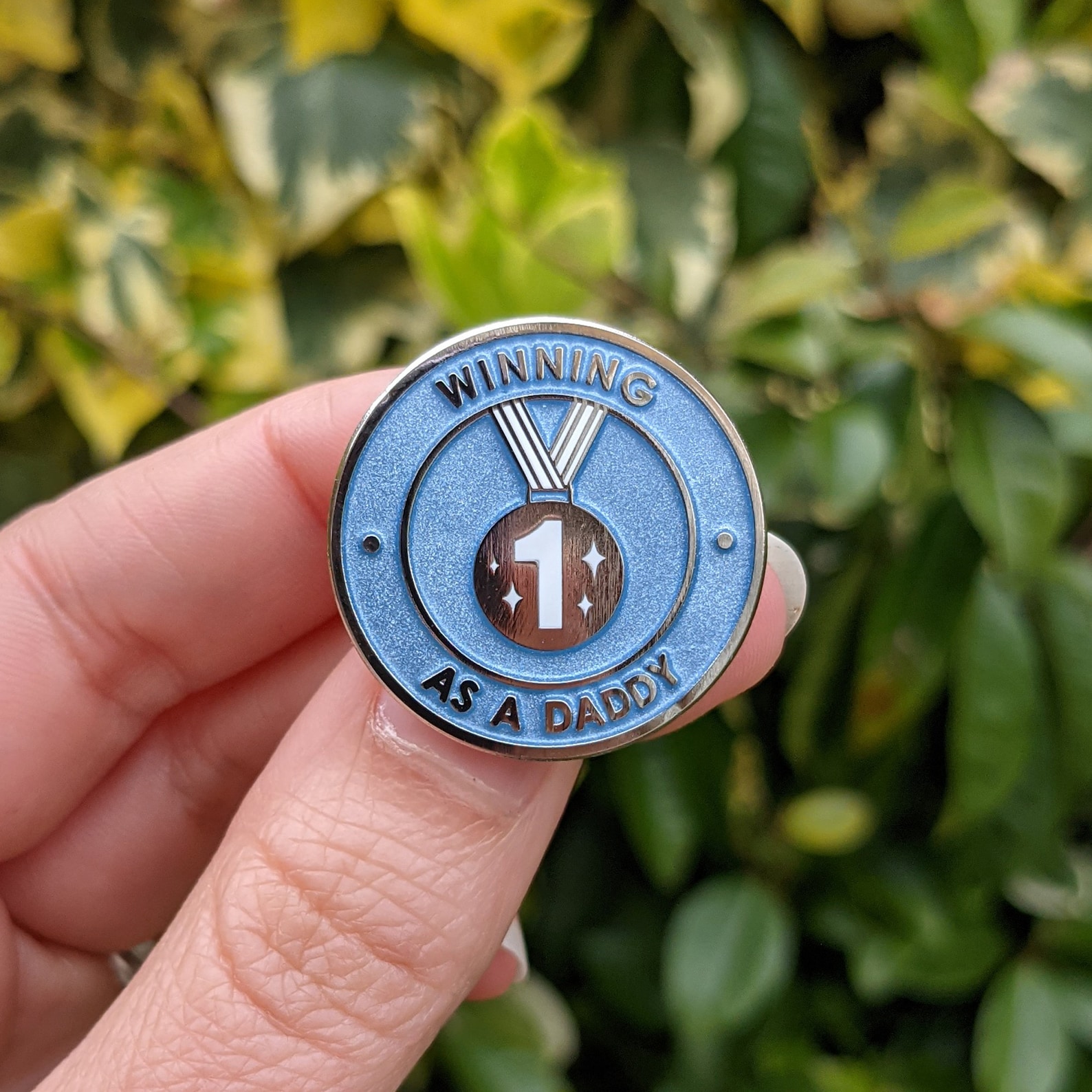 Winning as a daddy blue enamel pin badge Best Dad Keepsake | Etsy