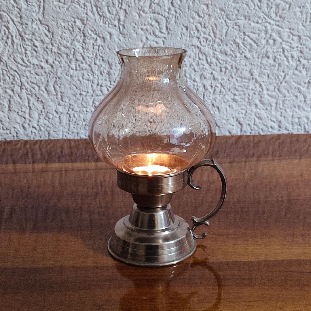 Vintage Pewter and Glass Wind Light Candle Holder by Frieling - Etsy