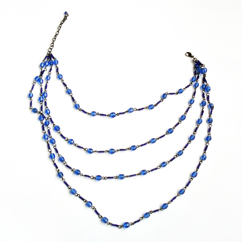 Vintage Chain and Blue Beaded Multi-strand Necklace - Etsy